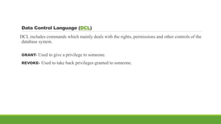 An intoduction to sql and its components | PPTX | Databases | Computer Software and Applications