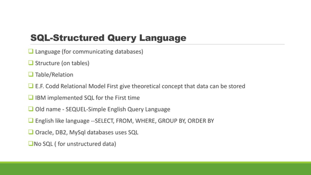 An intoduction to sql and its components | PPTX | Databases | Computer ...
