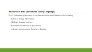 An intoduction to sql and its components | PPTX
