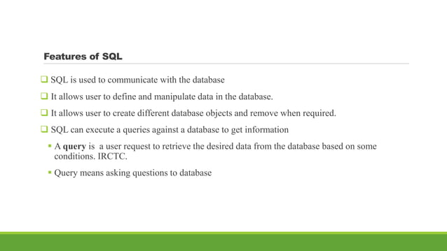 An intoduction to sql and its components | PPTX | Databases | Computer ...