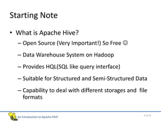 An intriduction to hive | PPTX