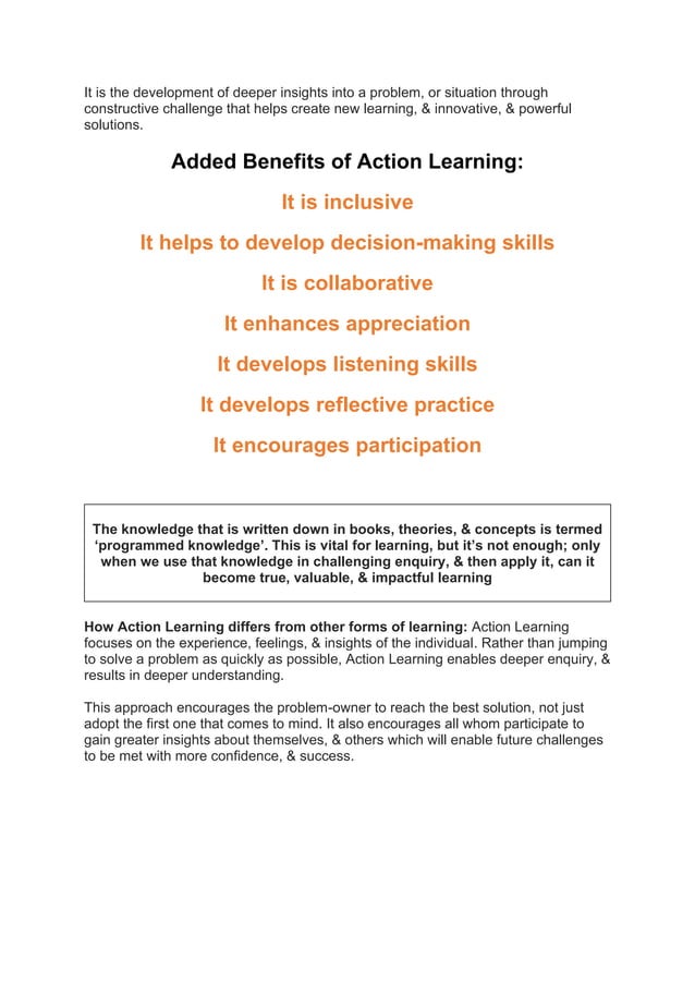 An introduction to Action Learning | PDF | Education