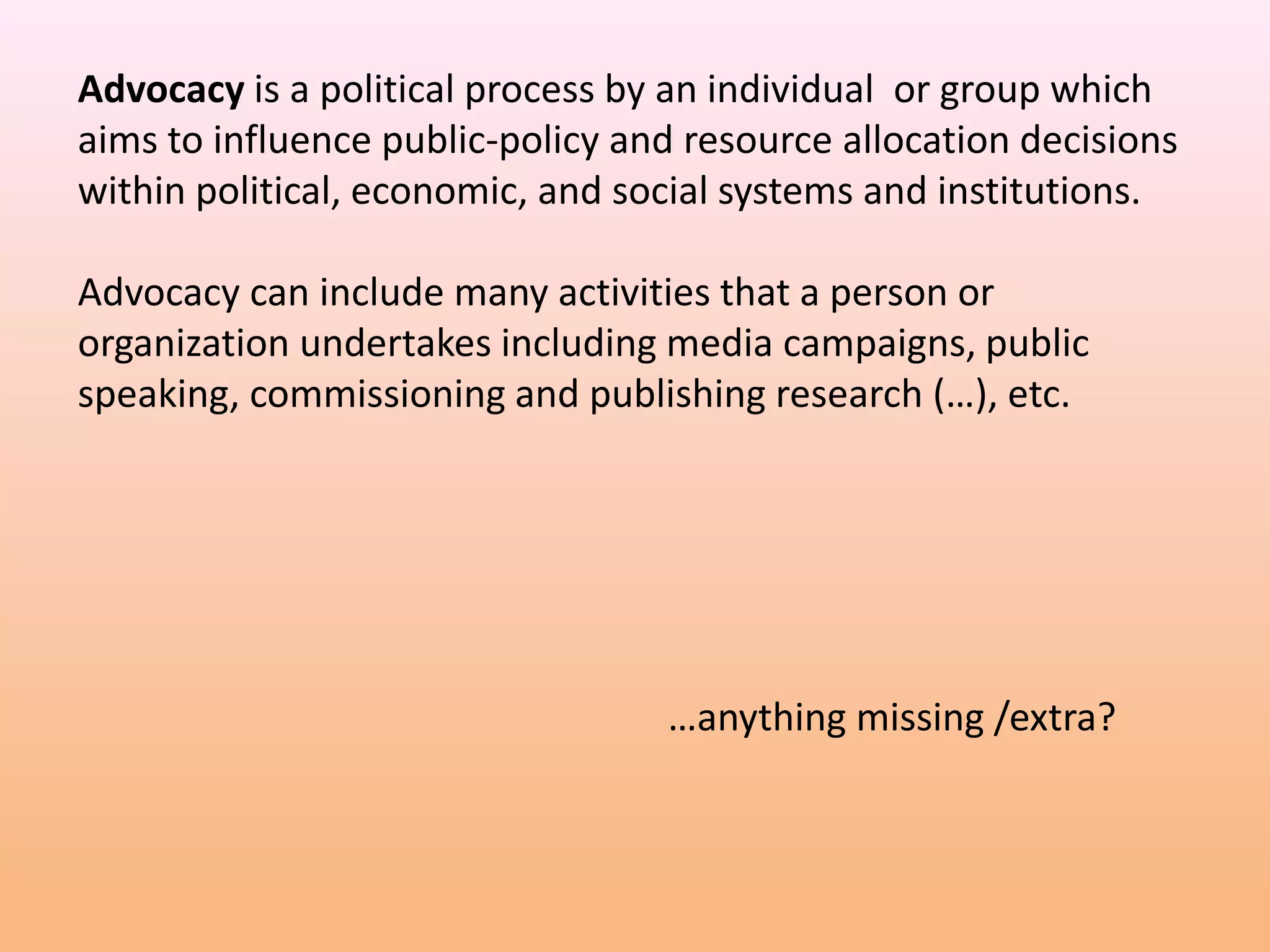An introduction to advocacy and campaigning | PPTX