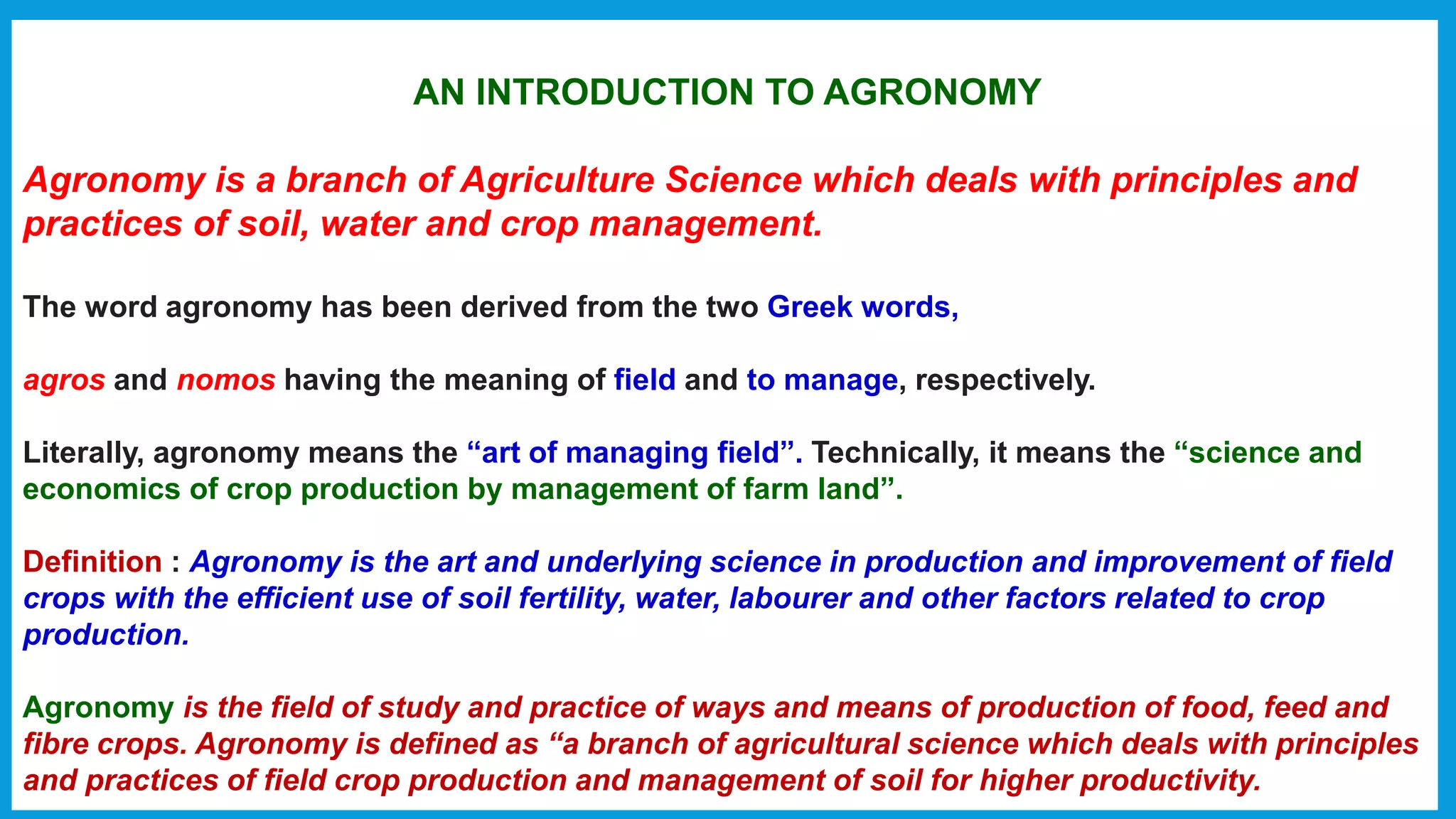 An introduction to agriculture and agronomy | PPTX
