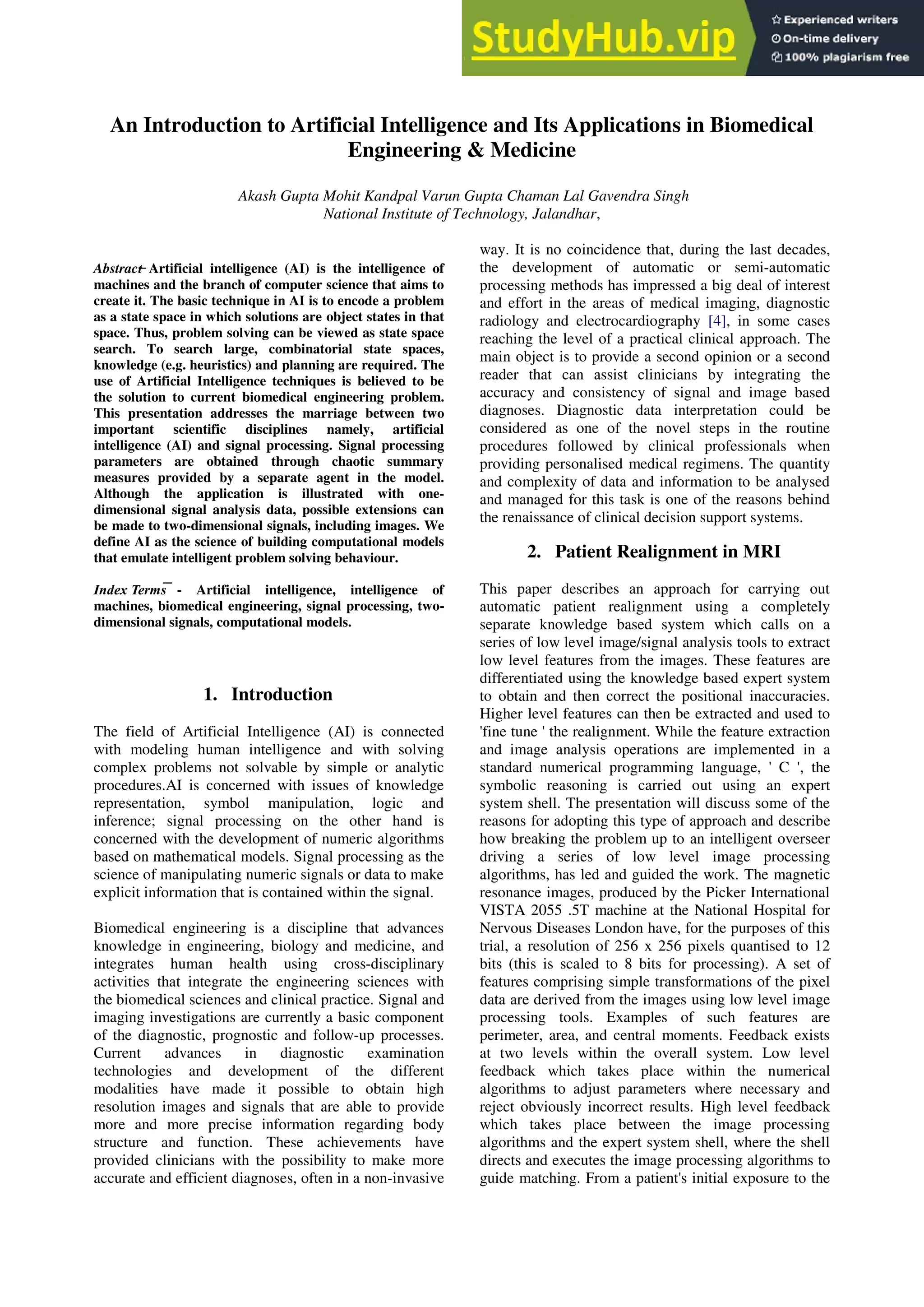 An Introduction To Artificial Intelligence And Its Applications In Biomedical Engineering ...