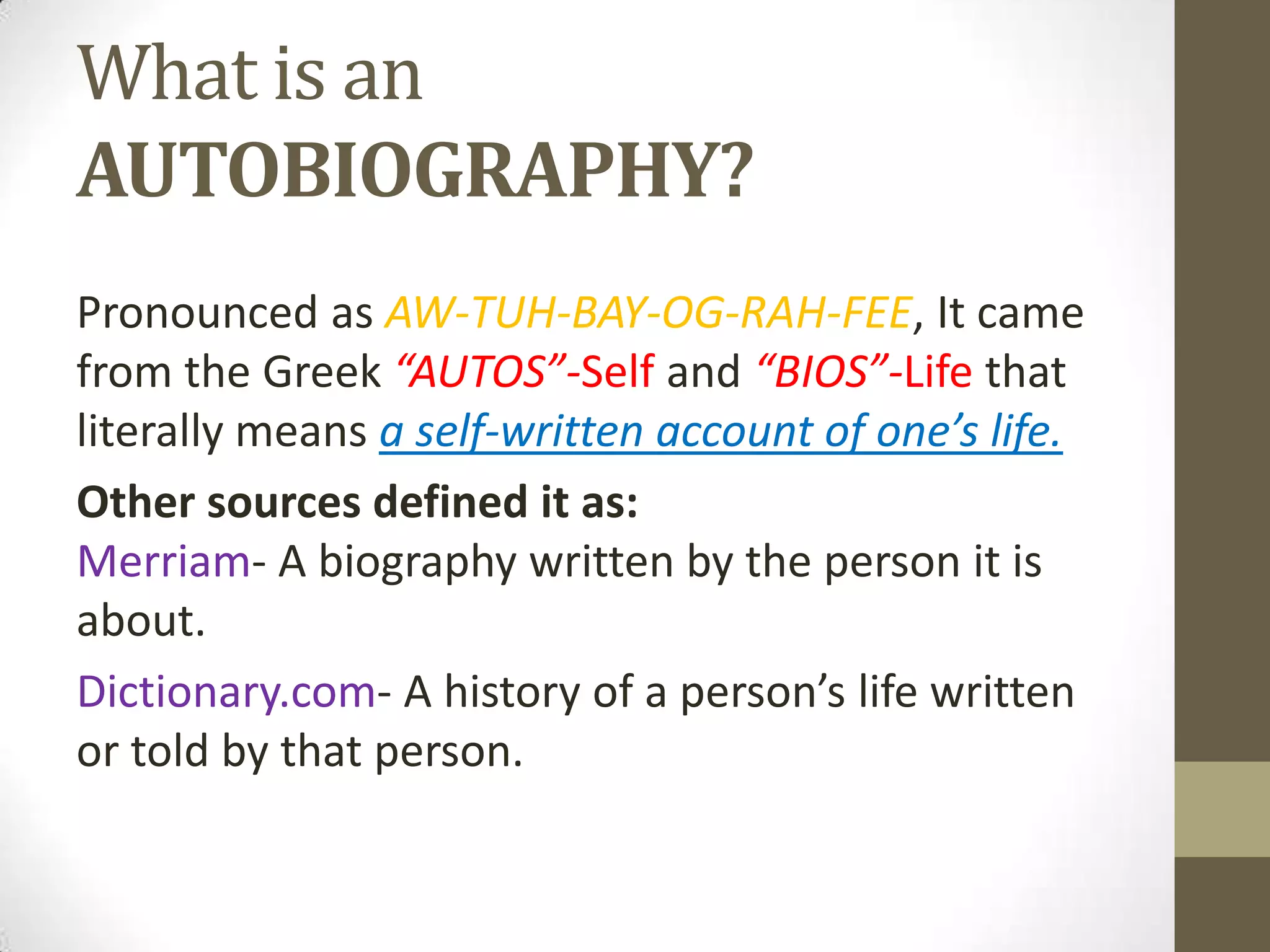An introduction to autobiography and biography | PDF