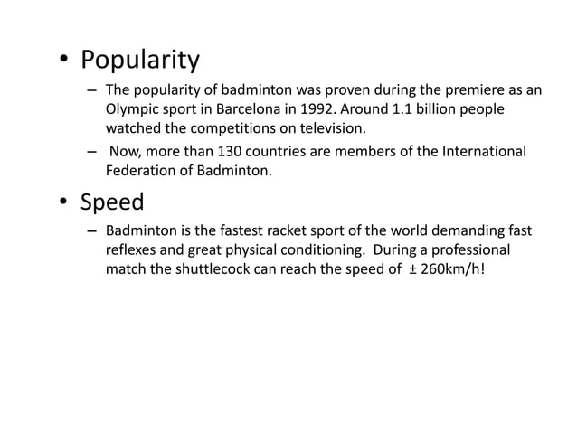 An introduction to badminton | PPTX | Badminton | Sports
