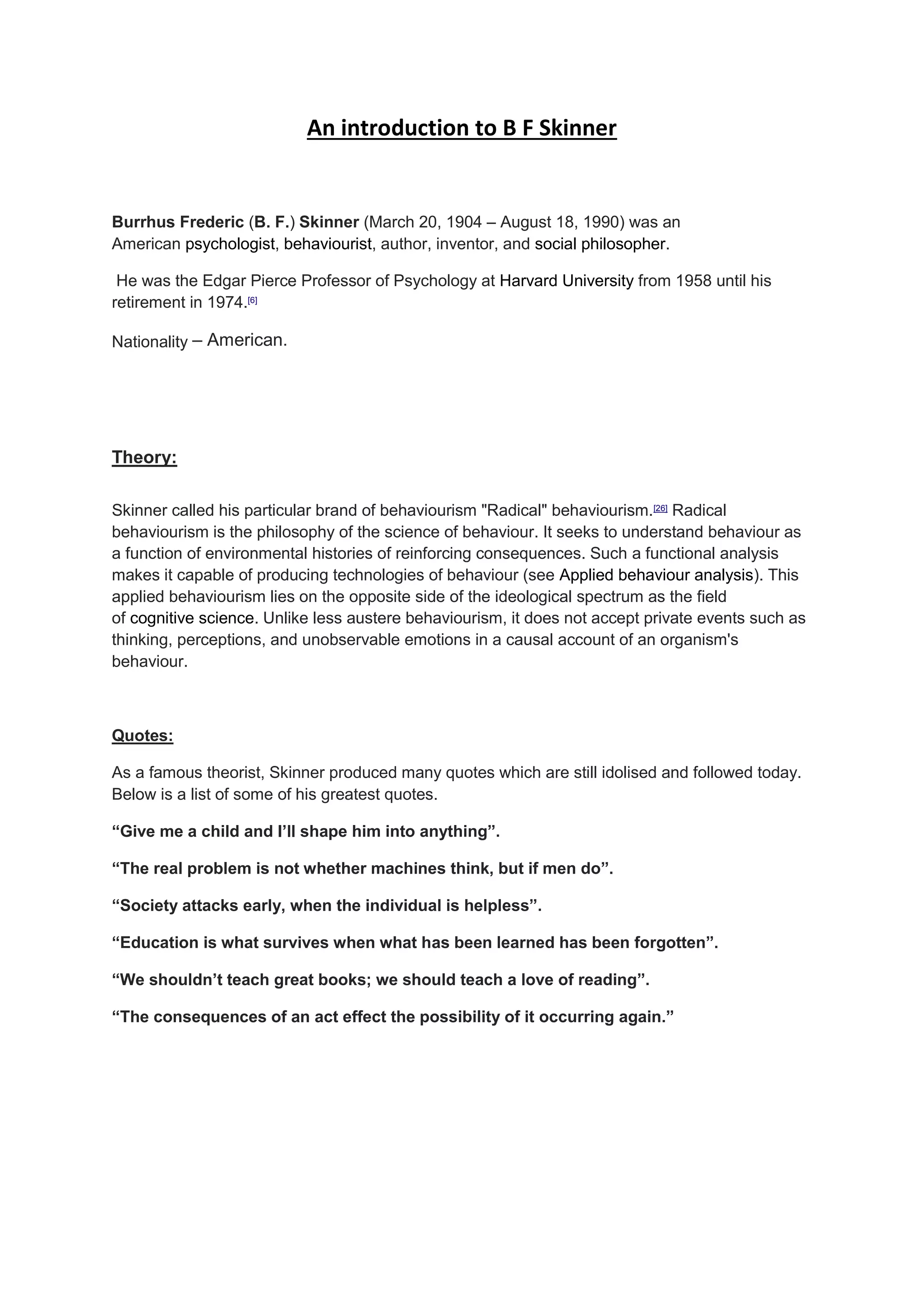 An introduction to b f skinner | DOCX