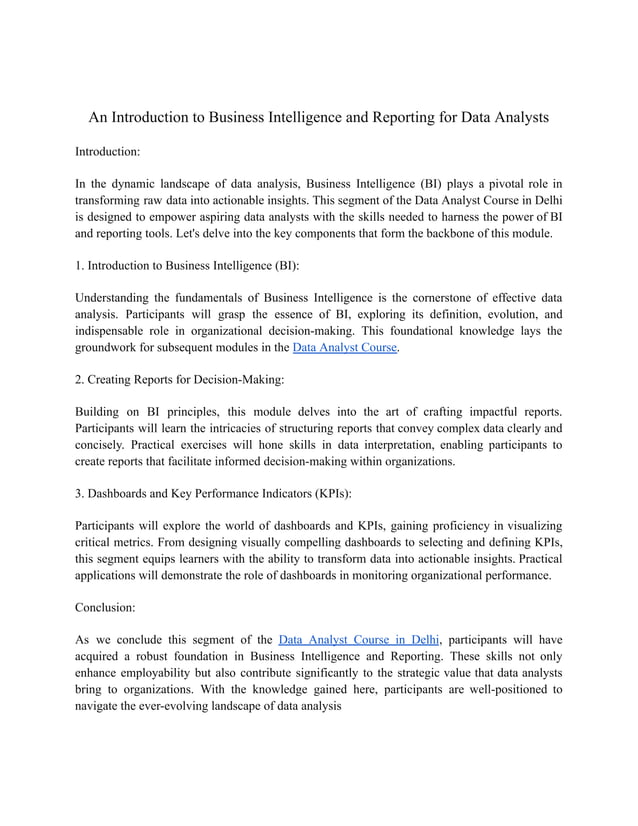 An Introduction to Business Intelligence and Reporting for Data ...