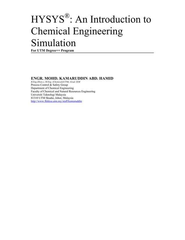 An introduction to chemical Engineering Simulation HYSYS.pdf | Chemistry | Science