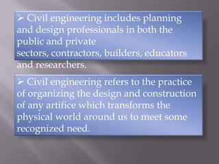 An introduction to civil engineering | PPTX | Civil Engineering ...