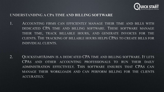 An Introduction to CPA Time and Billing Software - QuickstartAdmin | PPTX | Business | Business ...