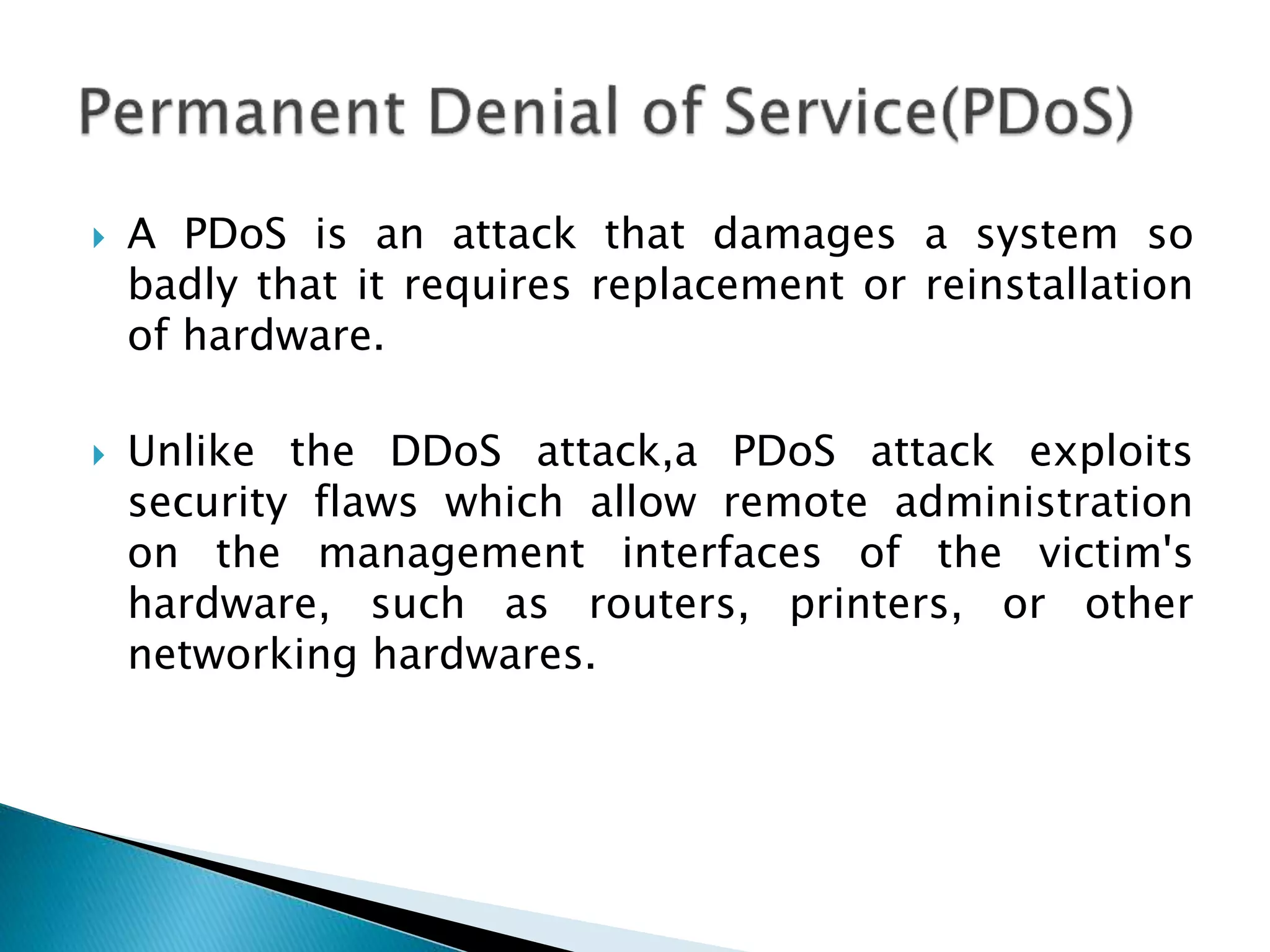 An introduction to denial of service attack | PPTX | Computer Networking | Computing