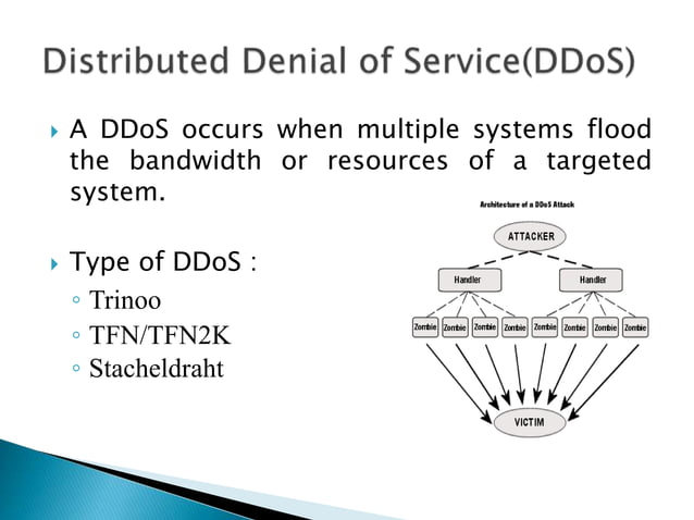 An introduction to denial of service attack | PPTX | Computer Networking | Computing