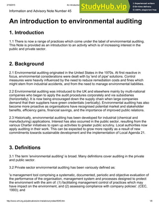 An Introduction To Environmental Auditing | PDF