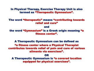 An Introduction to Exercise Therapy Unit ! | PPTX