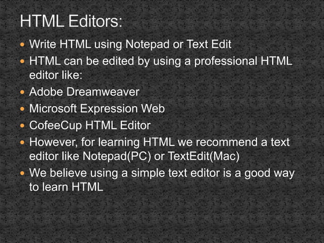An introduction to html | PPT
