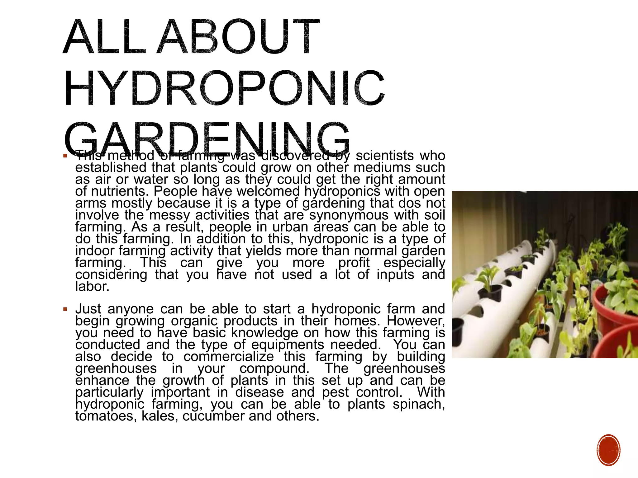 An Introduction To Hydroponic Gardening | PPTX | Agriculture | Industries