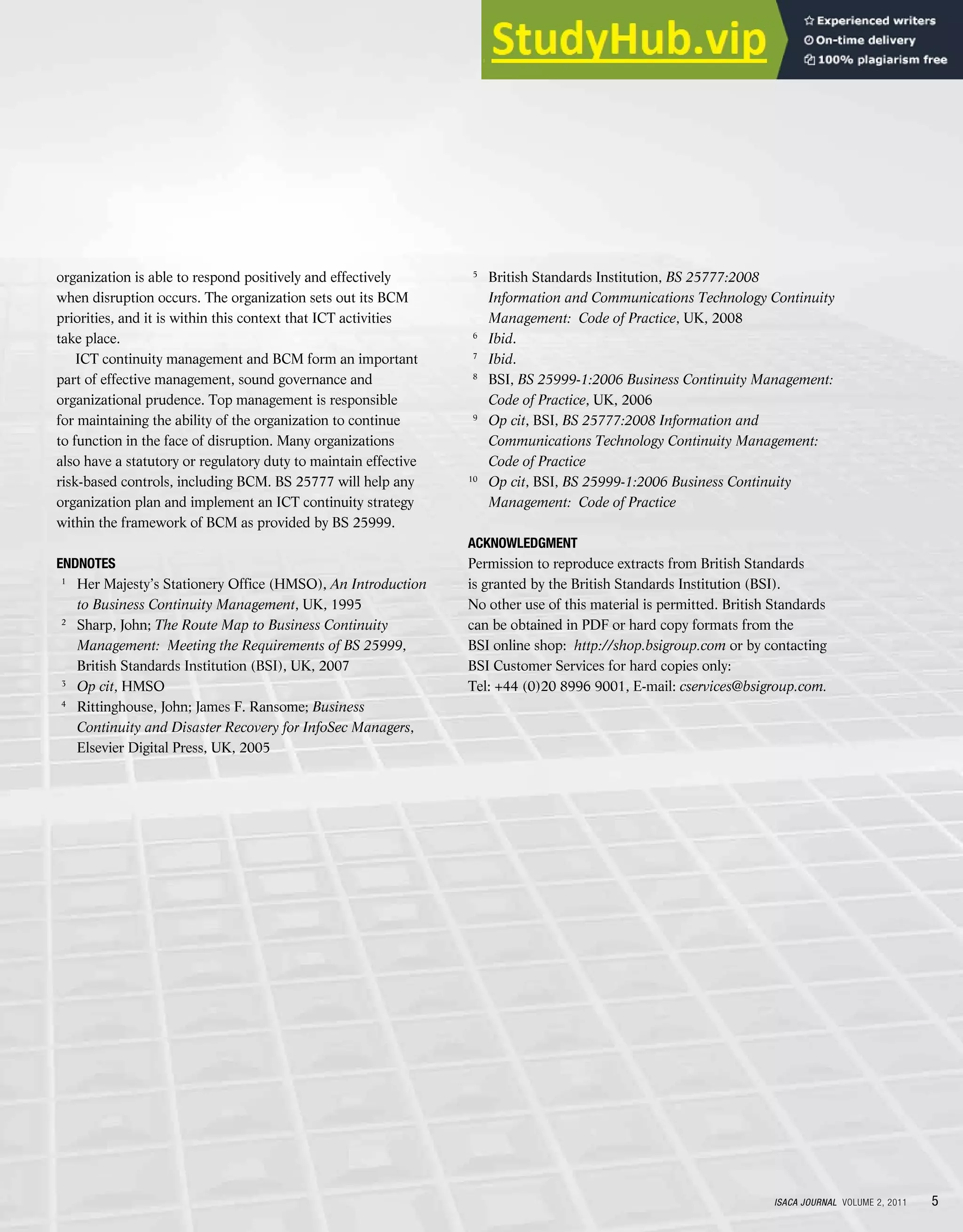 An Introduction To ICT Continuity Based On BS 25777 | PDF