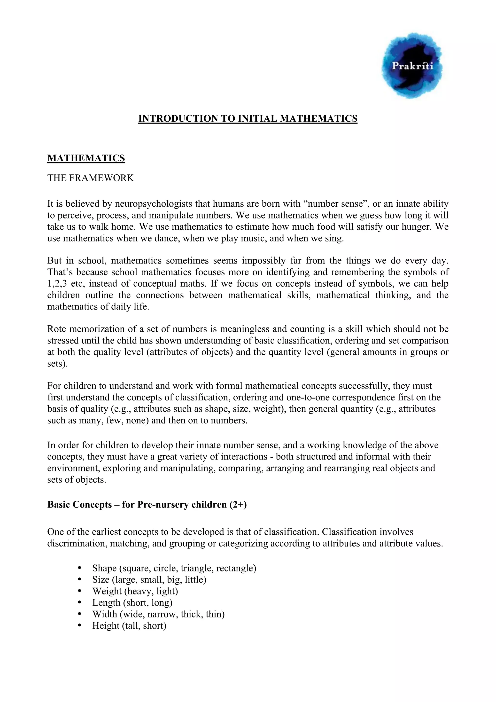 An introduction to initial mathematics 2013v1.1 | PDF