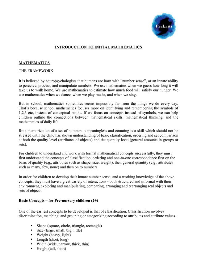 An introduction to initial mathematics 2013v1.1 | PDF