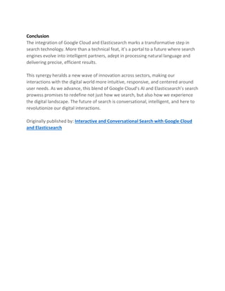 Interactive and Conversational Search with Google Cloud and Elasticsearch | PDF | Search | Internet