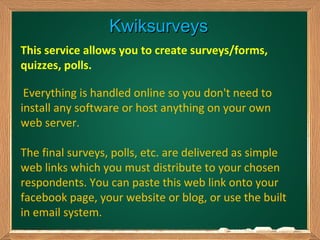 An introduction to learn click, classtools, and kwiksurveys | PPT