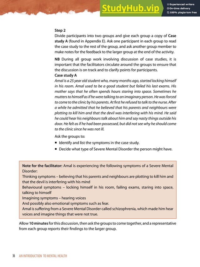 AN INTRODUCTION TO MENTAL HEALTH Facilitator S Manual For Training Community Health Workers In ...