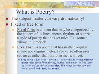 An introduction to poetry terms and types | PPTX