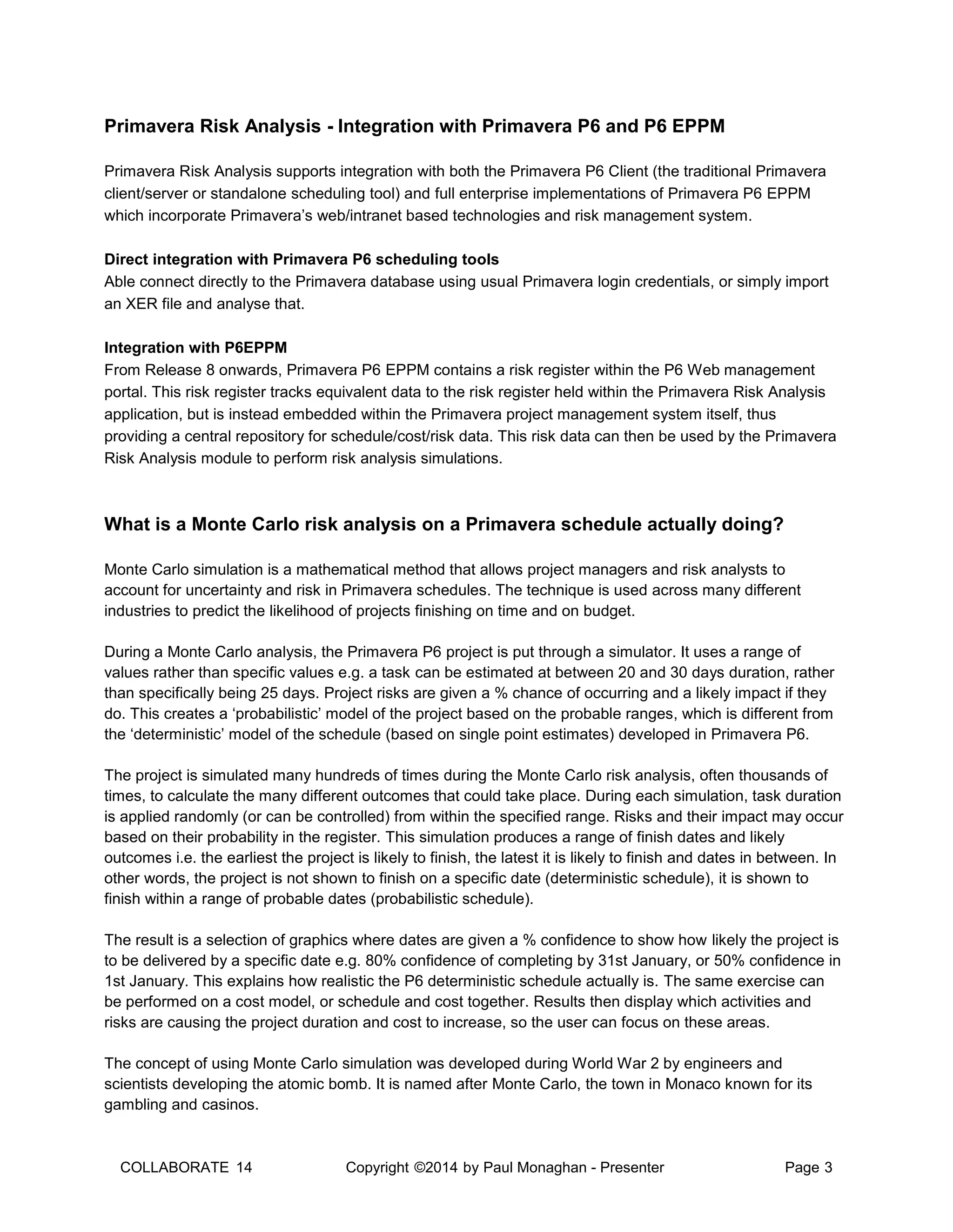 An introduction to primavera risk analysis - Oracle Primavera P6 ...