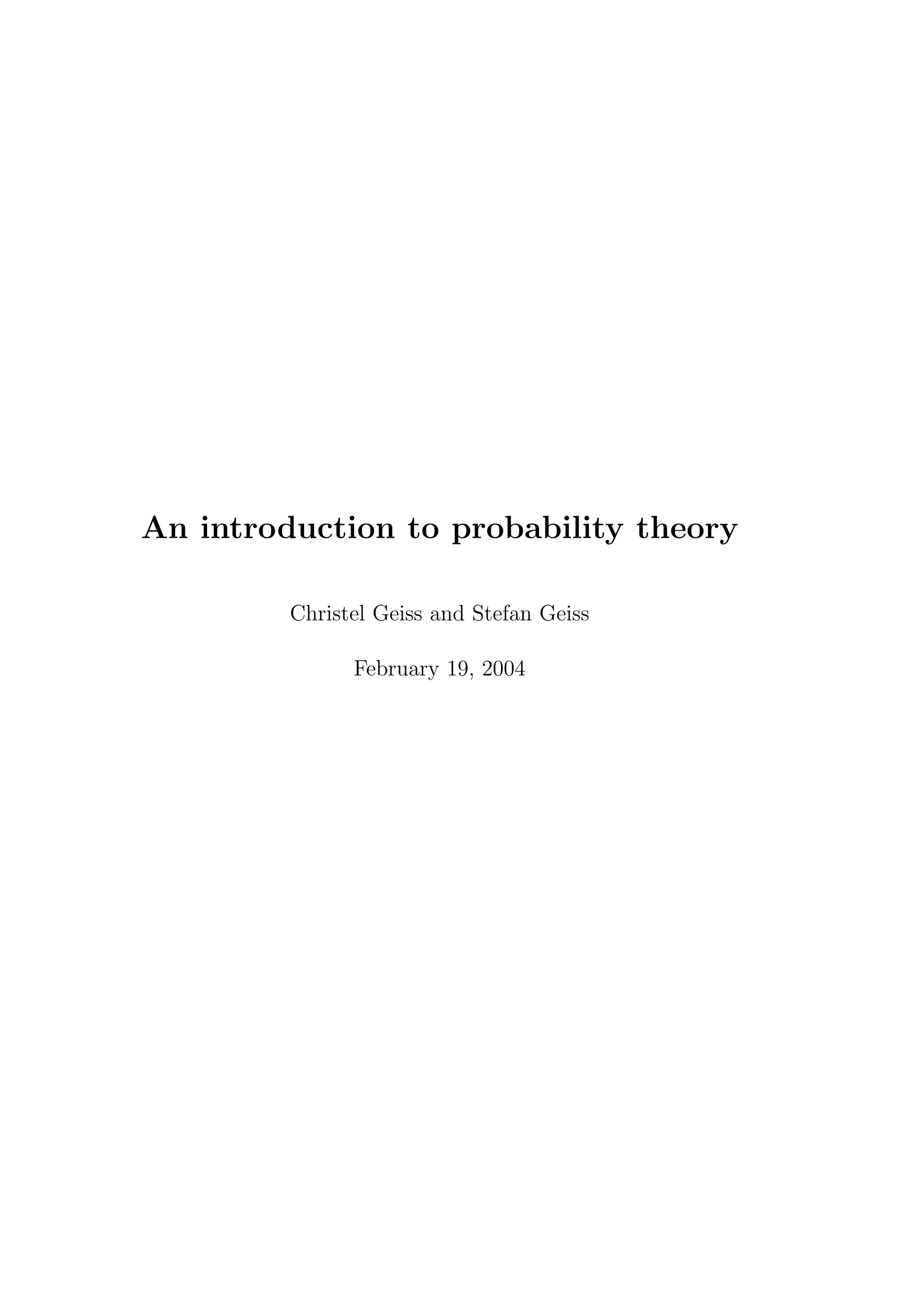 An introduction to probability theory geiss | PDF