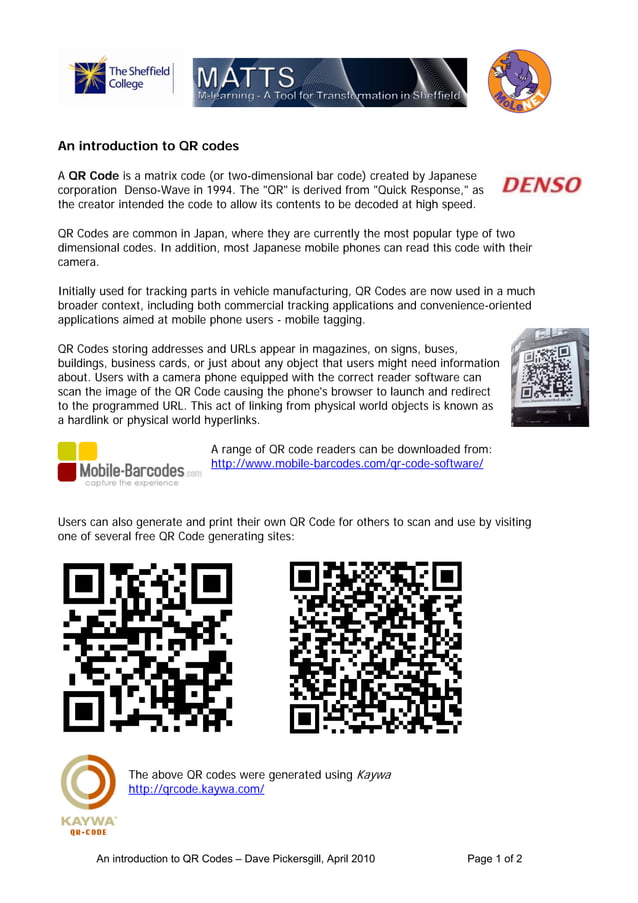 An Introduction To Qr Codes[1] | PDF