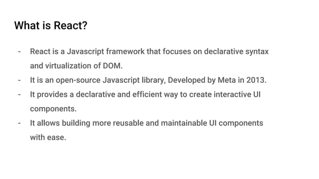 Presentation On An Introduction To Reactjs Ppt