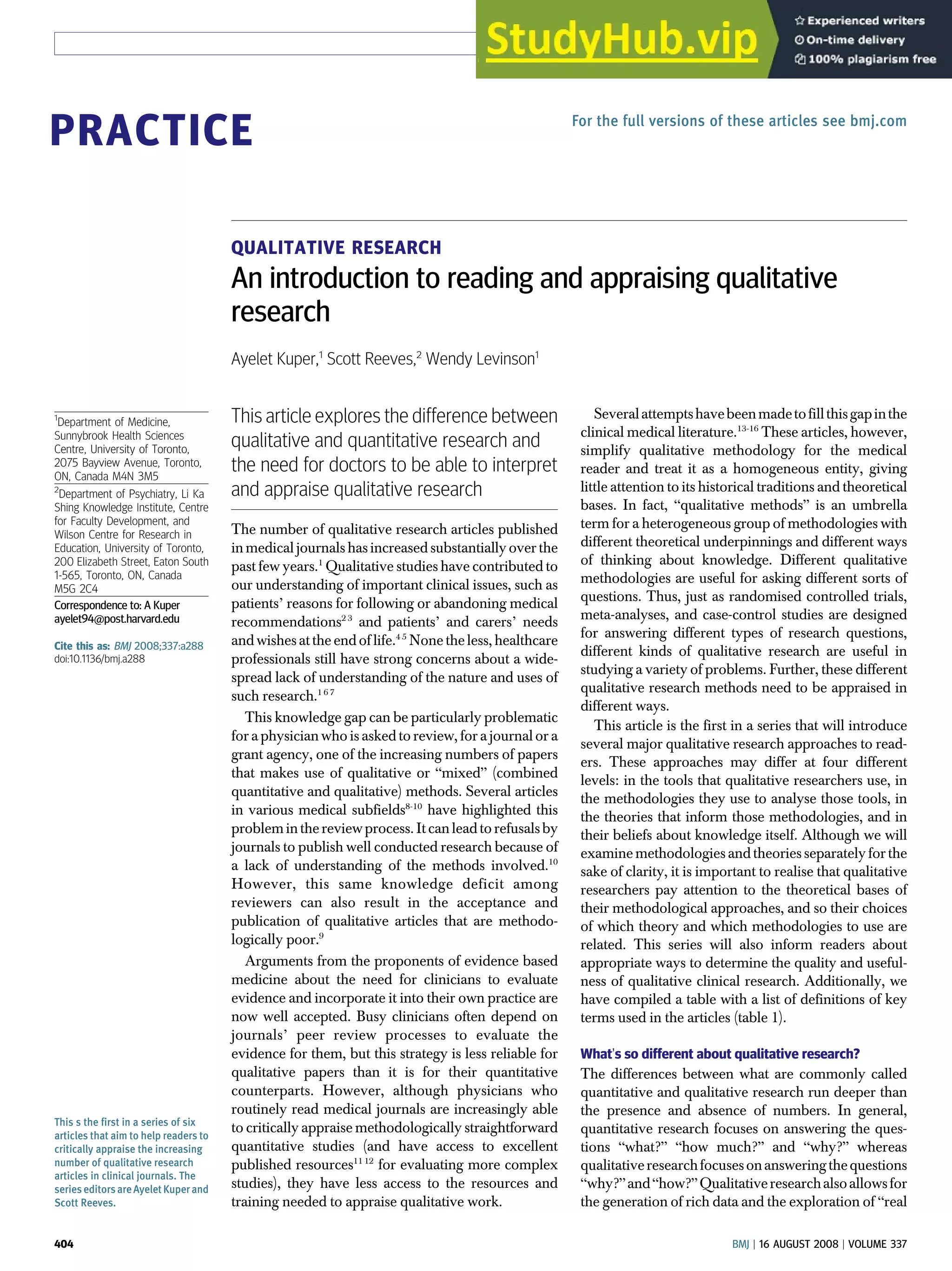 An Introduction To Reading And Appraising Qualitative Research | PDF