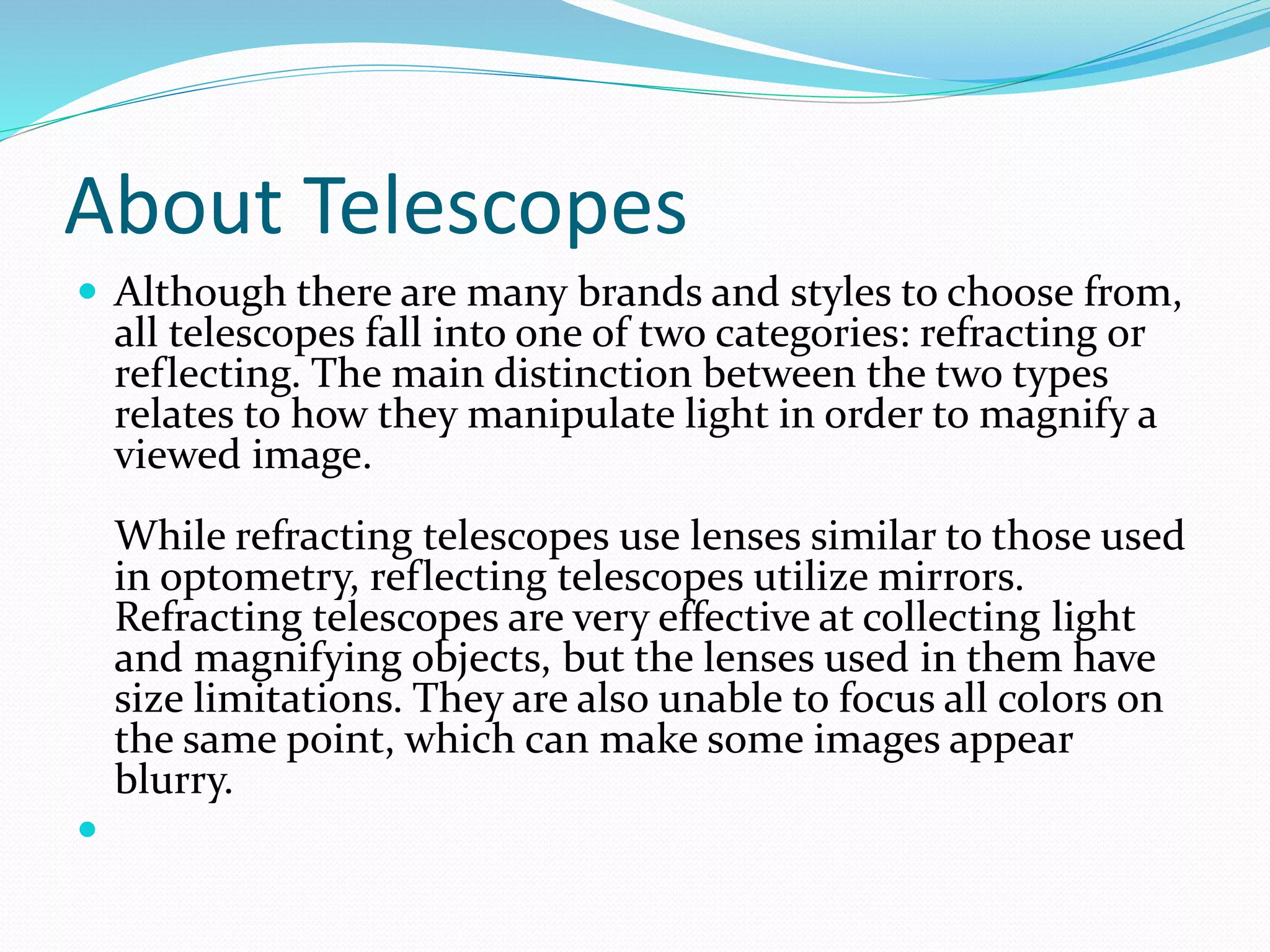 An Introduction to Refracting and Reflecting Telescopes | PPTX