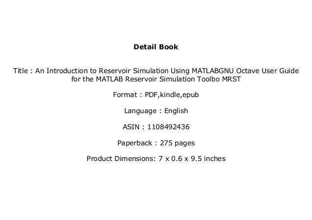~ Ebookdownload ~ An Introduction To Reservoir Simulation Using Matlabgnu Octave User Guide For 