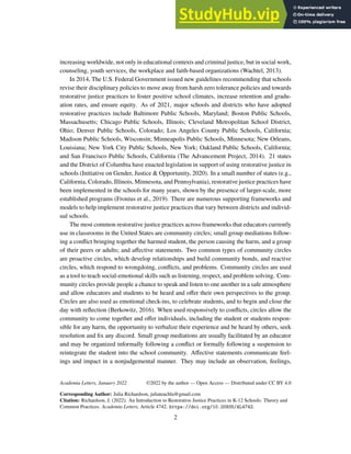 An Introduction To Restorative Justice Practices In K-12 Schools Theory ...