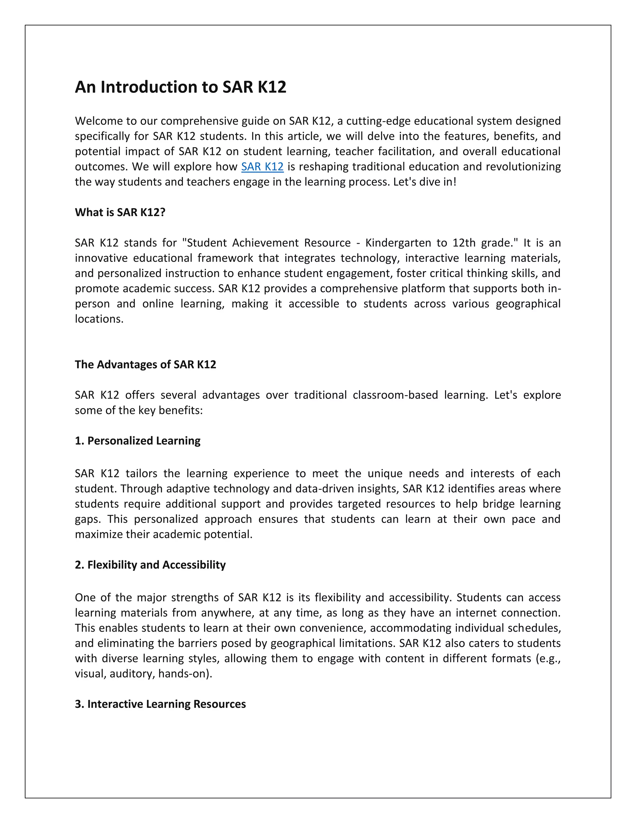 An Introduction to SAR K12 | PDF