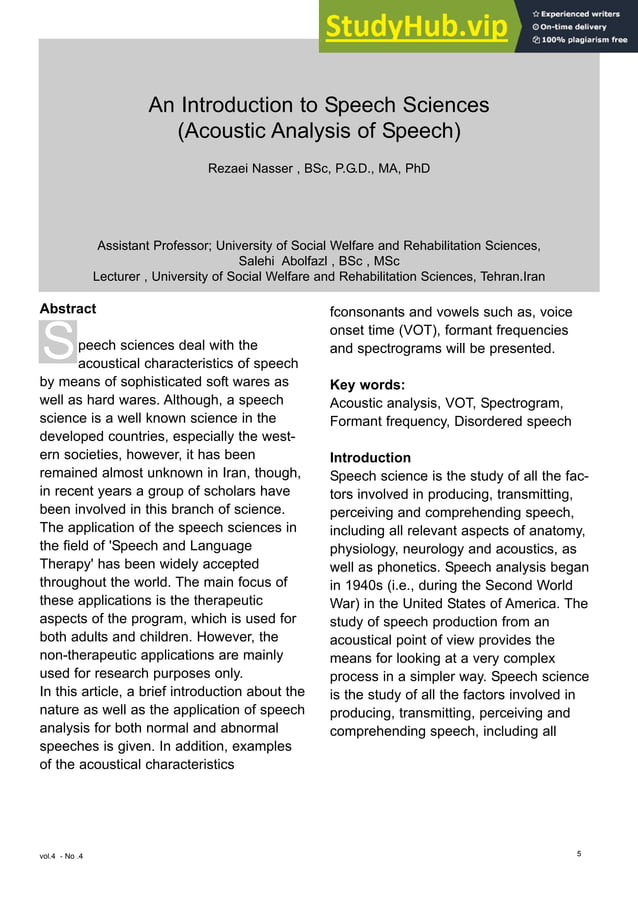 An Introduction To Speech Sciences (Acoustic Analysis Of Speech) | PDF