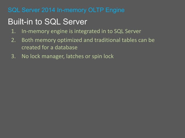 An introduction to SQL Server in-memory OLTP Engine | PPT