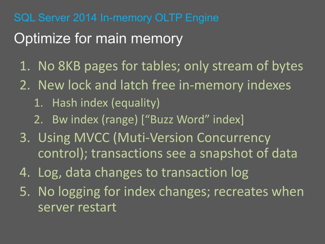An introduction to SQL Server in-memory OLTP Engine | PPT