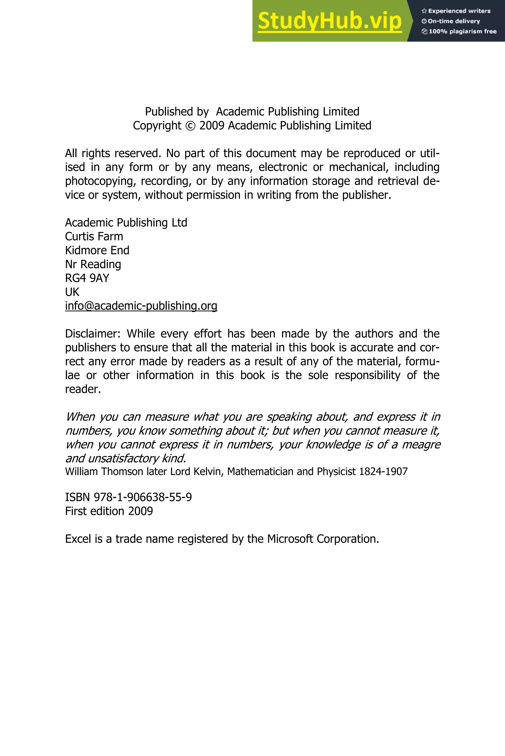 An Introduction To Statistics Using Microsoft Excel Bypdf