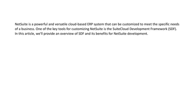 An Introduction To Suitecloud Development Framework Sdf In Netsuite