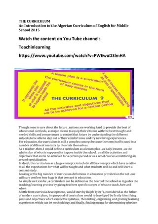 An introduction to the algerian middle school english curriculum | PDF
