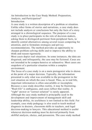 An Introduction to the Case Study Method Preparation, Analysis, and.docx | Education industry ...