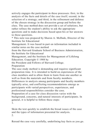 An Introduction to the Case Study Method Preparation, Analysis, and ...