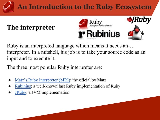 An introduction to the ruby ecosystem | PPT