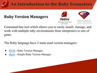 An introduction to the ruby ecosystem | PPT