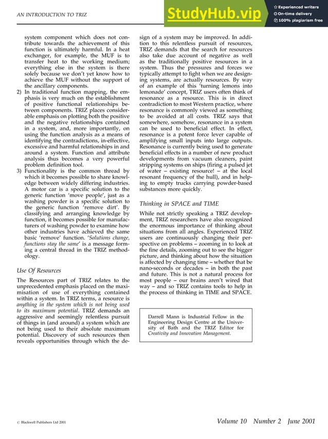 An Introduction To TRIZ The Theory Of Inventive Problem Solving | PDF