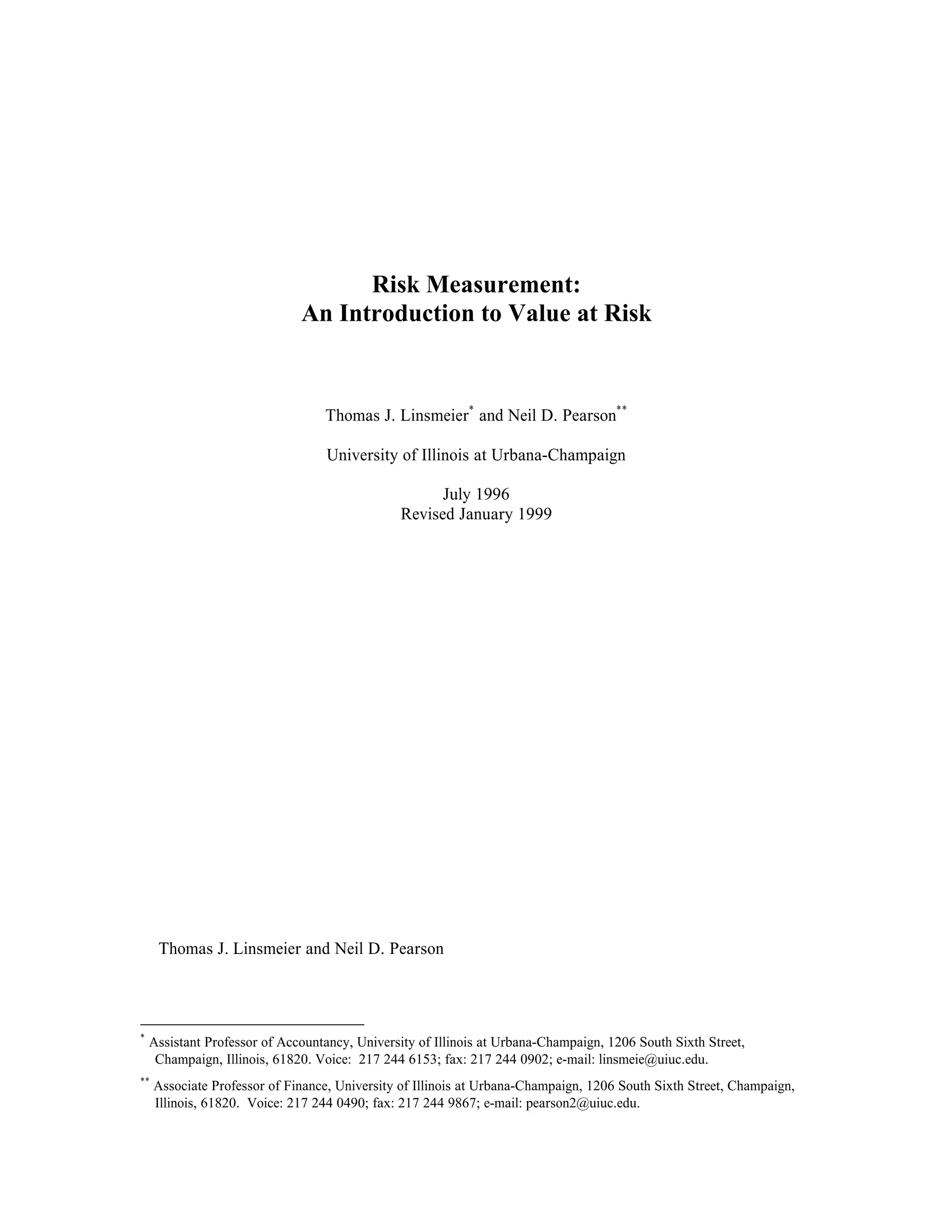 An introduction to value at risk | PDF